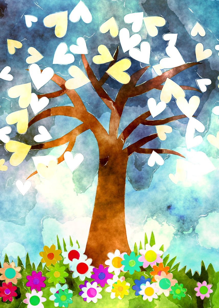 'valentine love tree color' Poster, picture, metal print, paint by ...