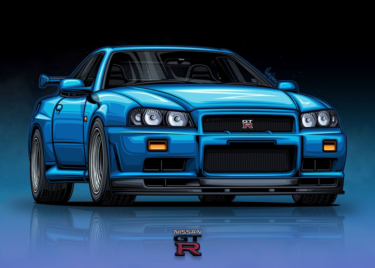 'Nissan Skyline R34 Blue' Poster by Mário Ramos Art | Displate