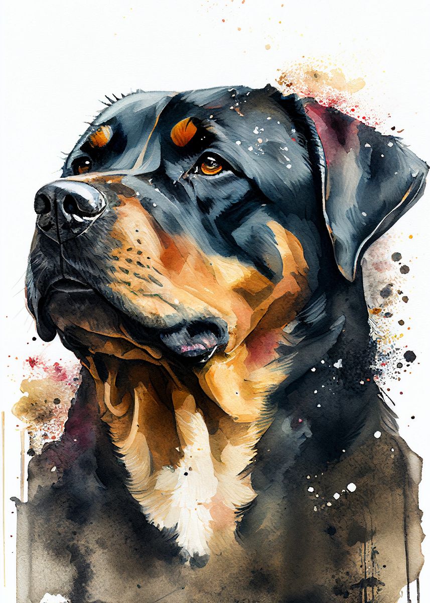 'Rottweiler Watercolor Dog' Poster, picture, metal print, paint by ...