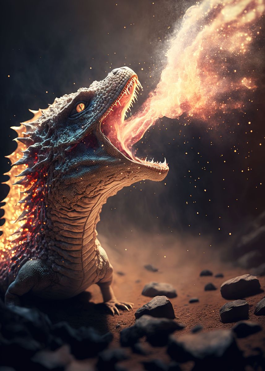 'Cute fire dragon' Poster, picture, metal print, paint by Arturo Vivo ...