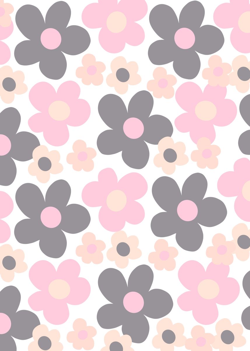 'Blush Gray Daisies Retro 1' Poster, picture, metal print, paint by ...