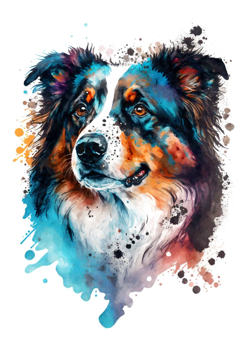 'Australian Shepherd Ink' Poster, picture, metal print, paint by Masaki ...