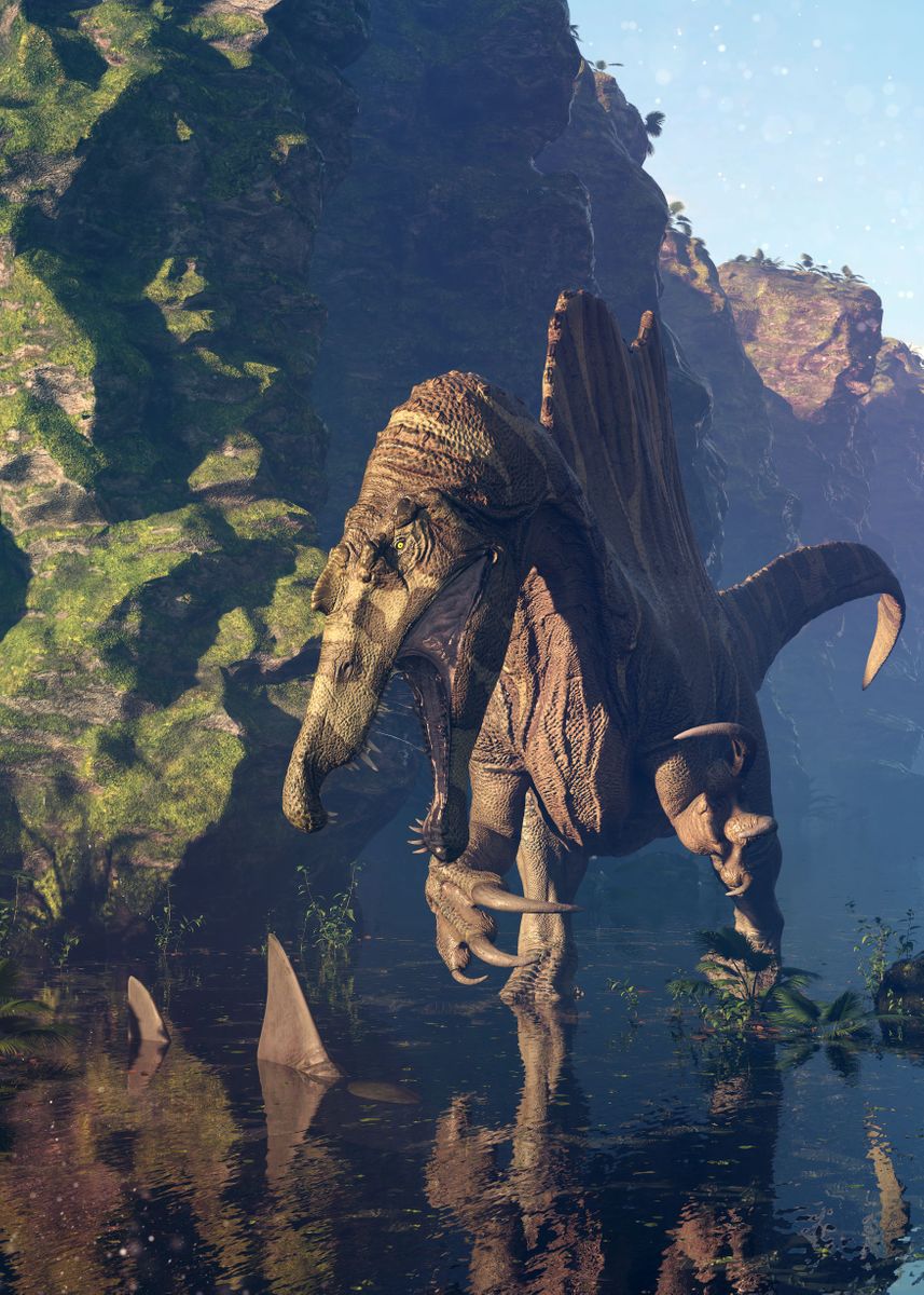 'Spinosaurus dinosaur catch' Poster, picture, metal print, paint by ...