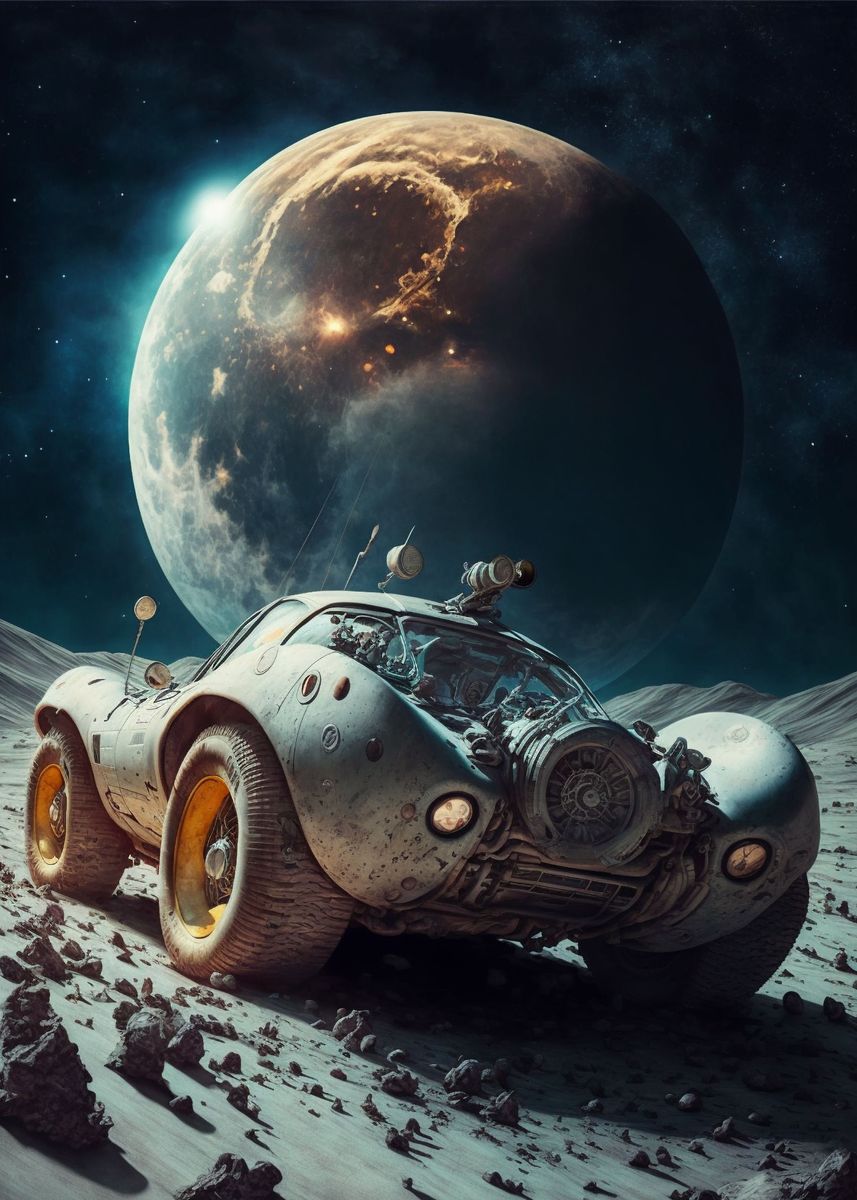 'Vintage Car On The moon' Poster, picture, metal print, paint by John ...