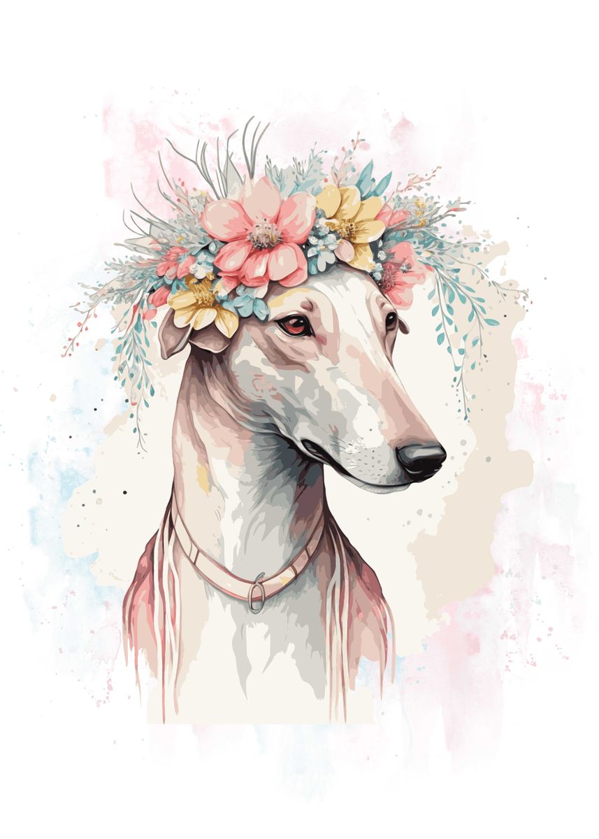 'Flower Crown Greyhound Art' Poster, picture, metal print, paint by ...