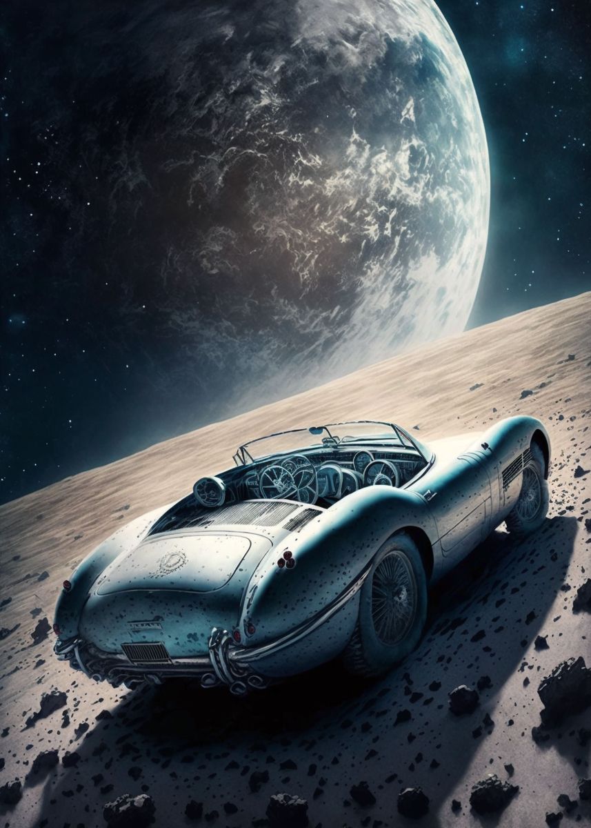 'Classic Car on the Moon' Poster, picture, metal print, paint by John ...