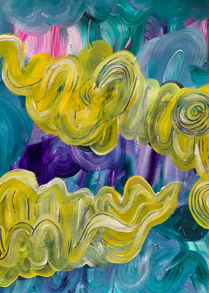 'Yellow swirls' Poster, picture, metal print, paint by Anna Goolpia ...