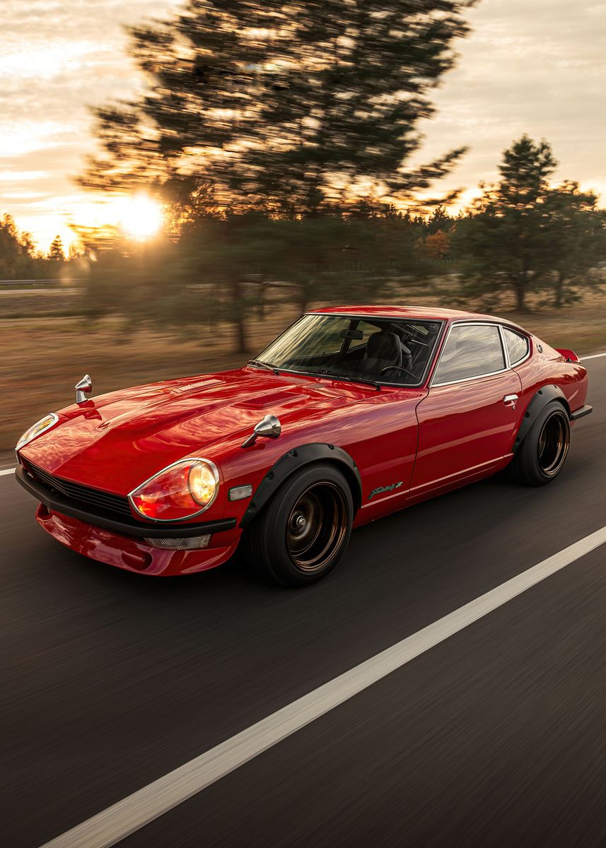 'Red Datsun Fairlady Z sun' Poster, picture, metal print, paint by ...