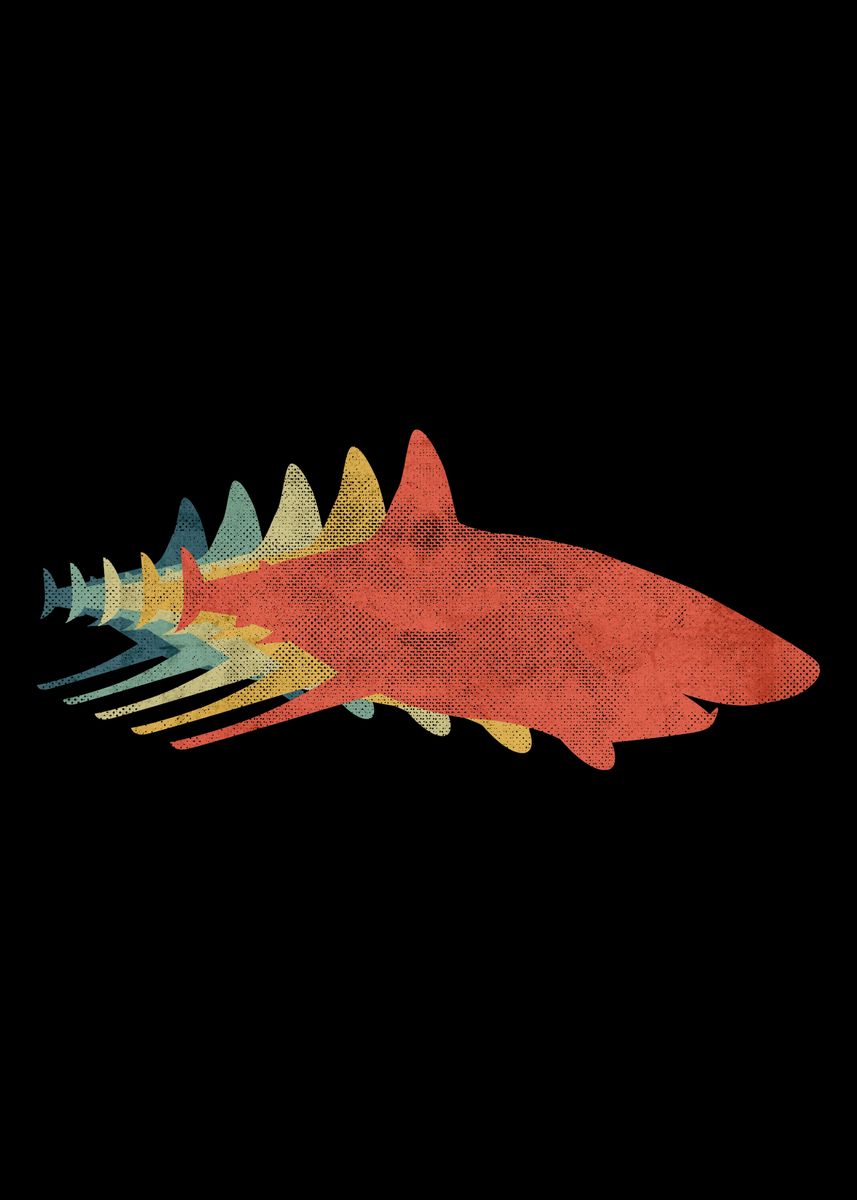 'Shark Retro Vintage Color' Poster, picture, metal print, paint by El ...