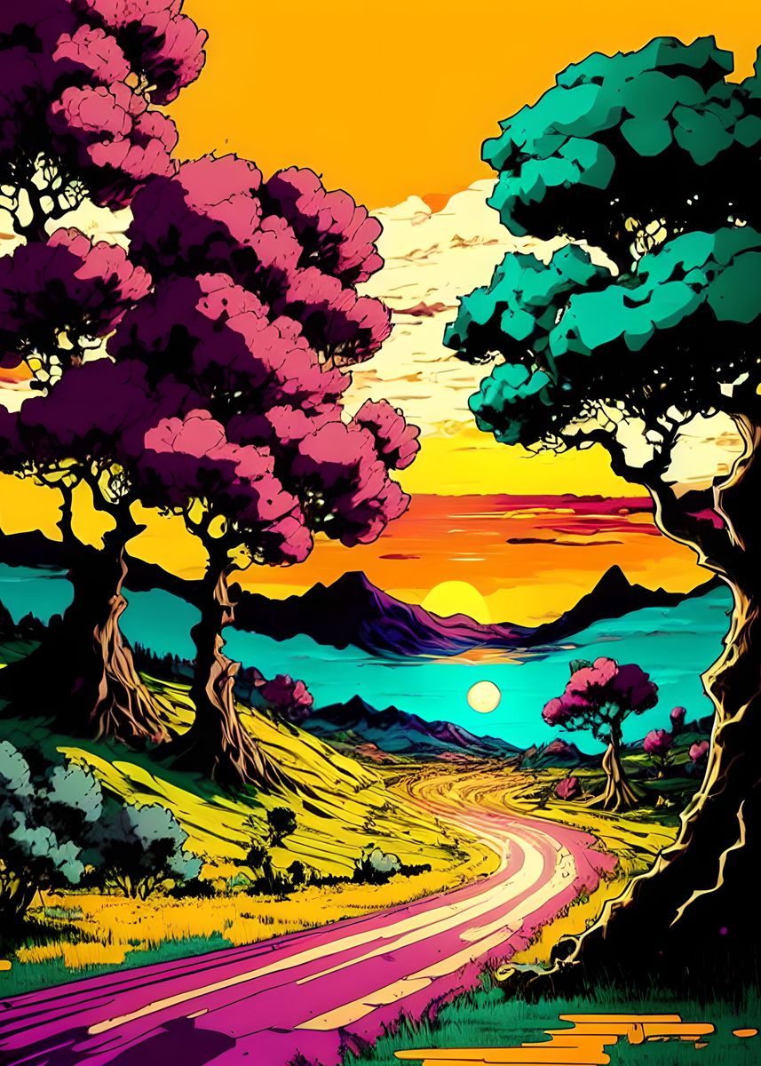 'Colorful sunset ' Poster, picture, metal print, paint by Lukasz ...