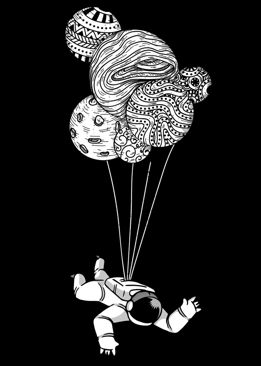 'Astronaut Planets Balloon' Poster by Chris Feil | Displate