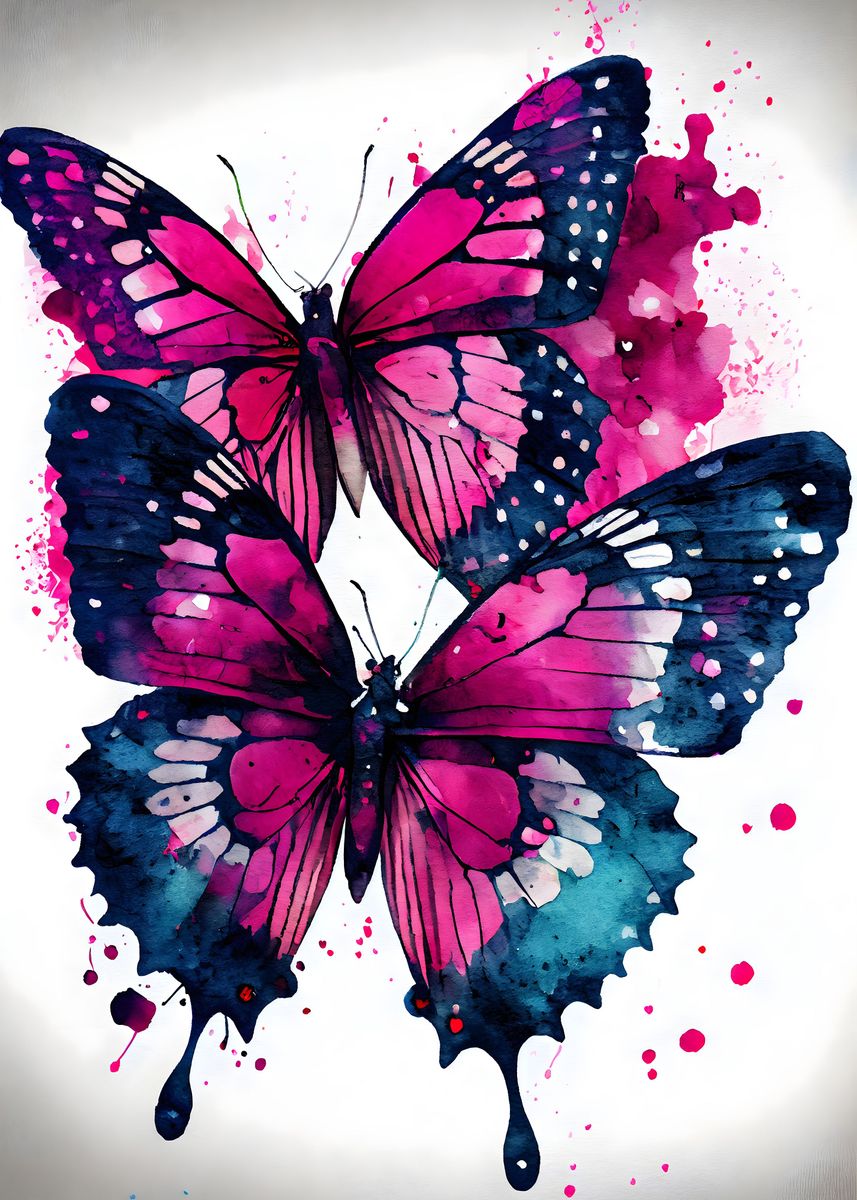 'Butterfly Couple Romance' Poster, picture, metal print, paint by Ali Ch | Displate