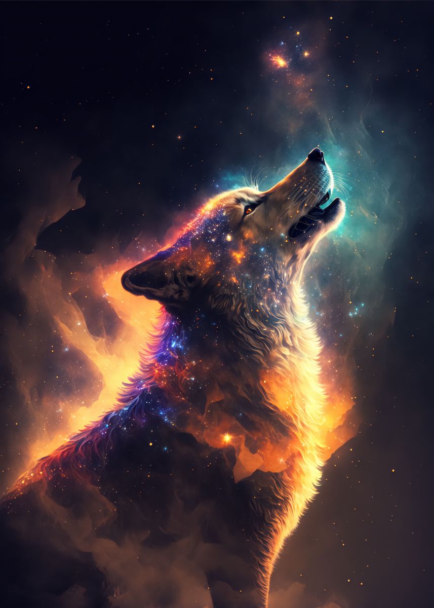 'Lone Wolf in Space' Poster, picture, metal print, paint by Pixaverse ...