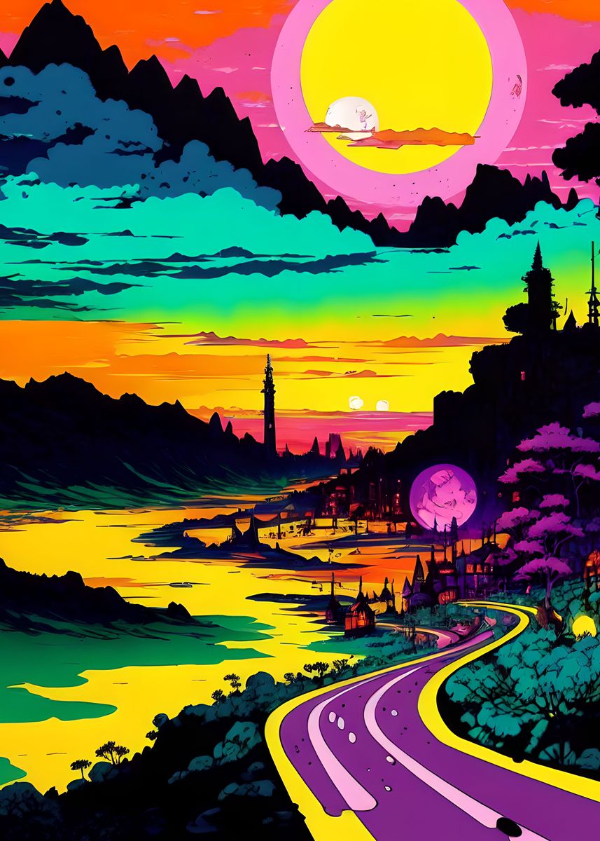 'Colorful sunset ' Poster, picture, metal print, paint by Lukasz ...