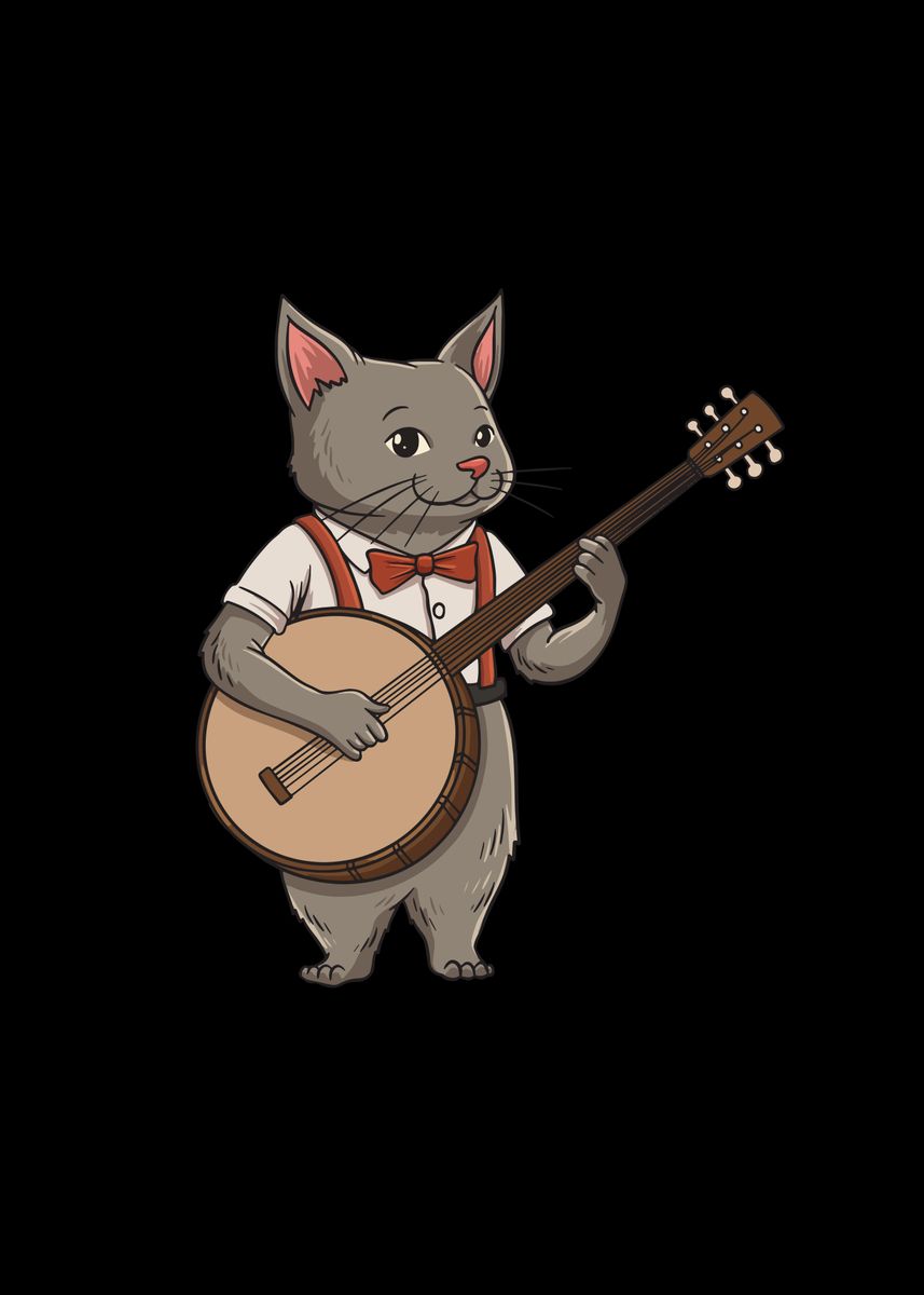 'Cat Banjo Musician Design' Poster, picture, metal print, paint by ...
