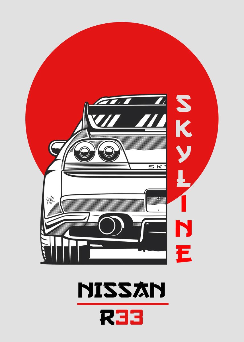 'Nissan skyline R33' Poster, picture, metal print, paint by artH | Displate