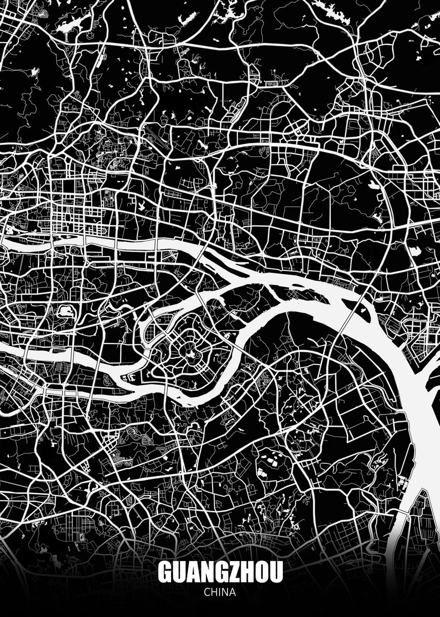 'Guangzhou China Dark Map' Poster, picture, metal print, paint by Zake ...