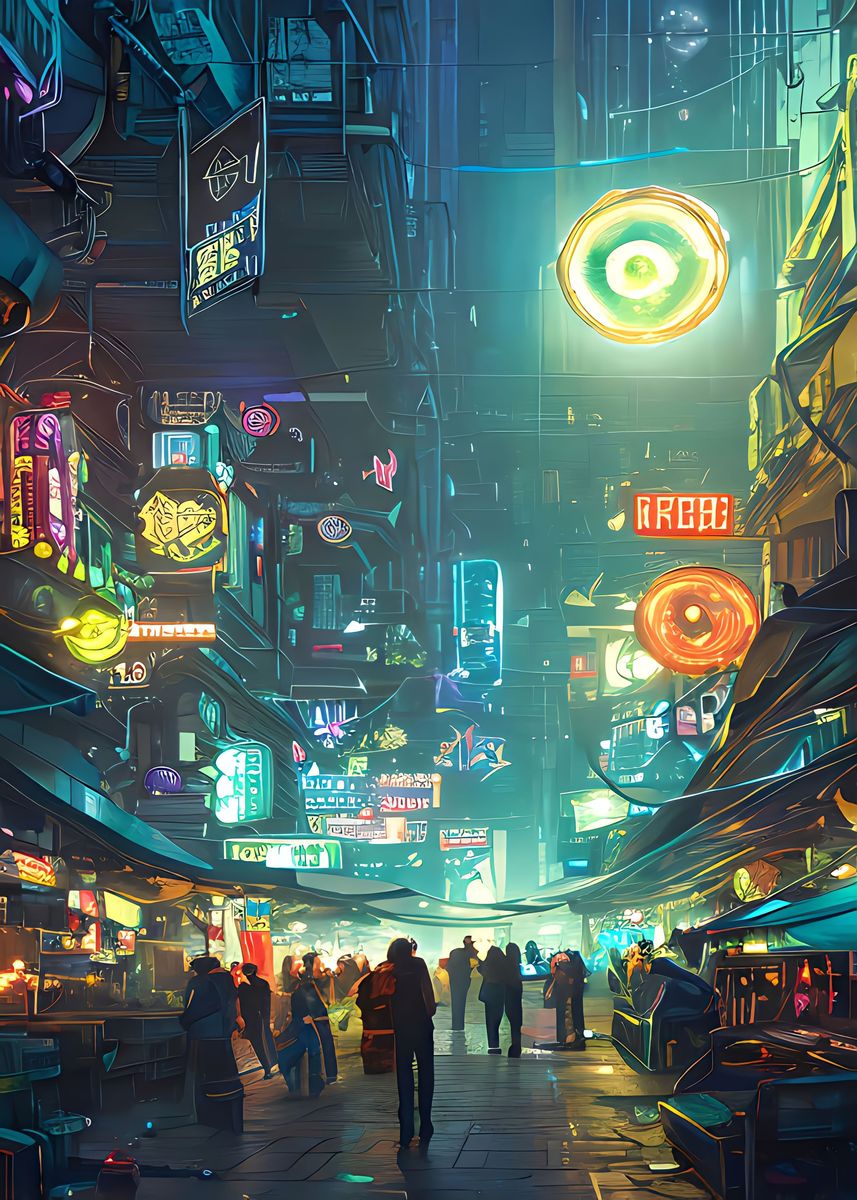 'Nights Market Cyberpunk' Poster, picture, metal print, paint by Alex ...