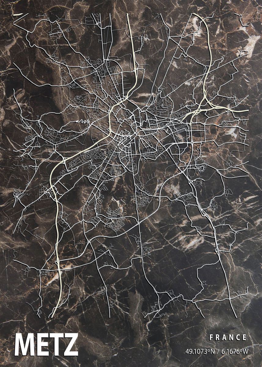 'METZ CITY MAP' Poster, picture, metal print, paint by Nae | Displate