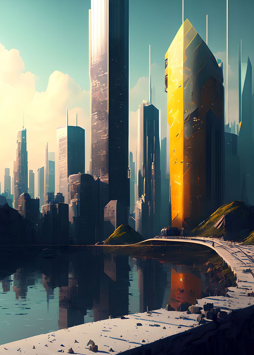 'Future city' Poster, picture, metal print, paint by Lukasz Kobylka ...