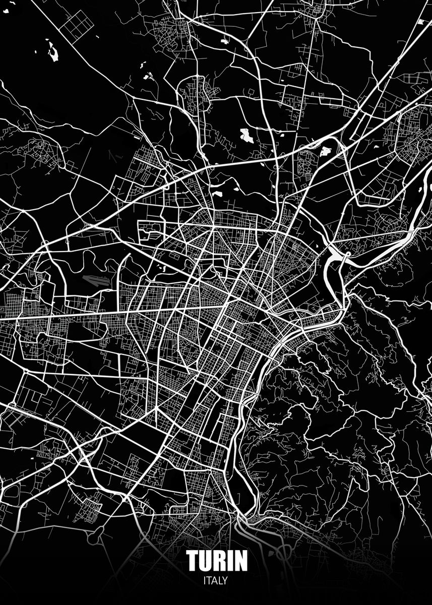 'Turin Italy Dark Map' Poster, picture, metal print, paint by Zake ...