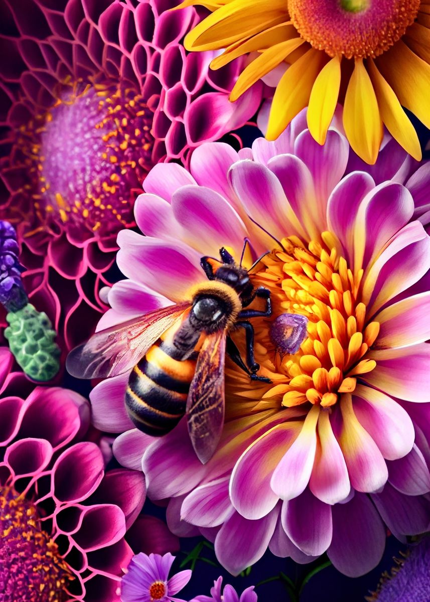 'Bee on a Blossom' Poster, picture, metal print, paint by Steel Canvas ...