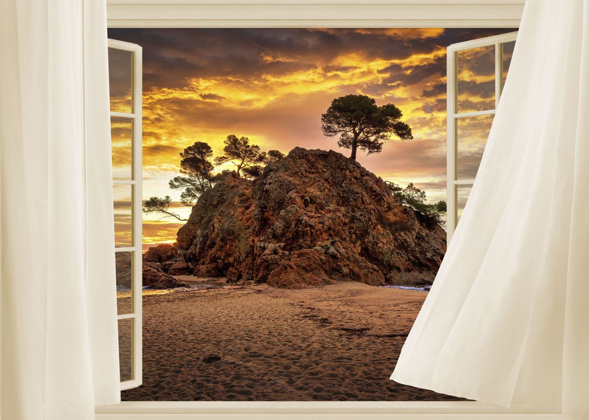 'Open window view sea beach' Poster by Vicen Design | Displate