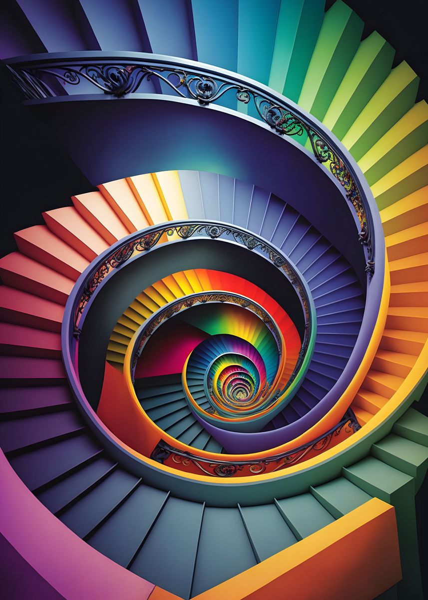 'Colorful Spiral Staircase' Poster, picture, metal print, paint by ...
