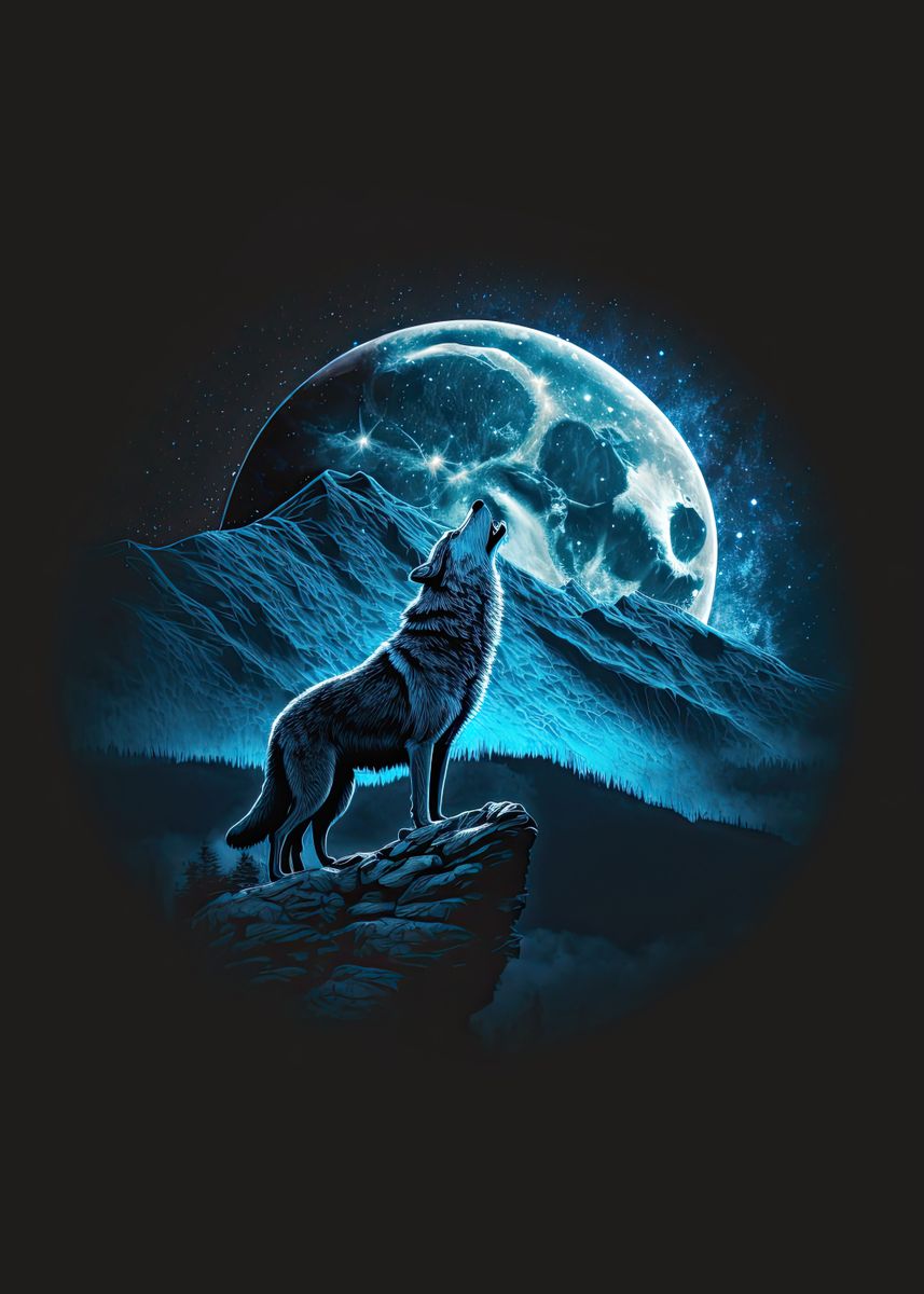'Wolves Under The Full Moon' Poster, picture, metal print, paint by WEWILL ROCK YOU | Displate