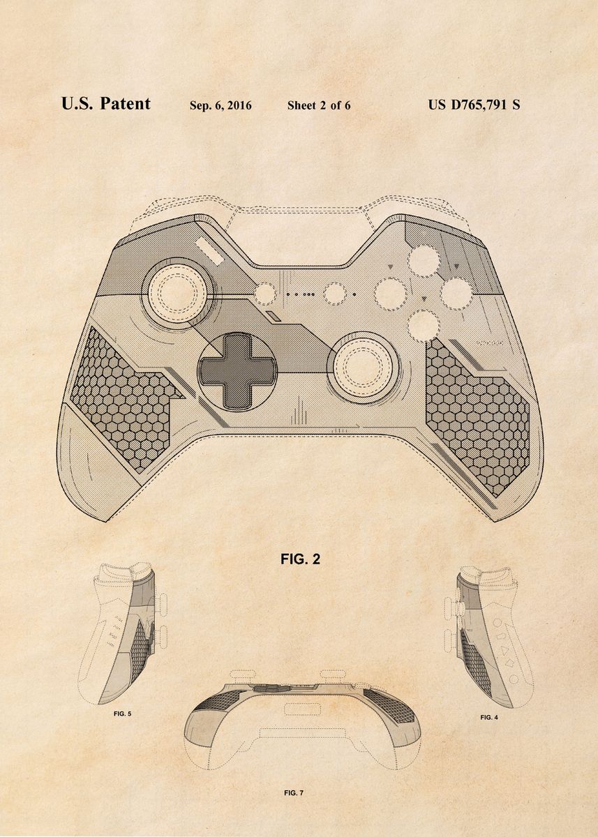 'XBOX Controller Blueprint' Poster, picture, metal print, paint by ...