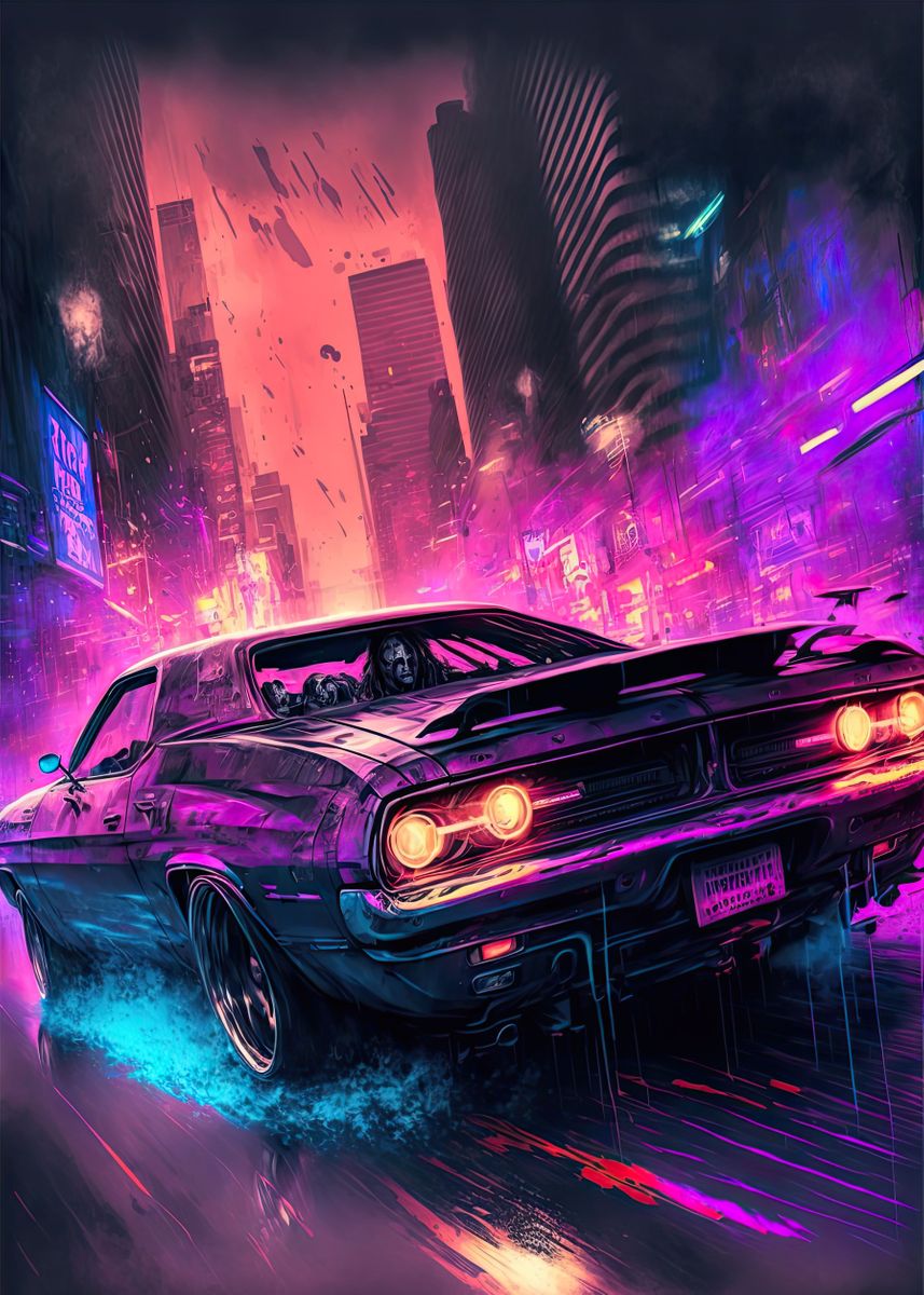 'Muscle Car Retro Racing' Poster, picture, metal print, paint by ...