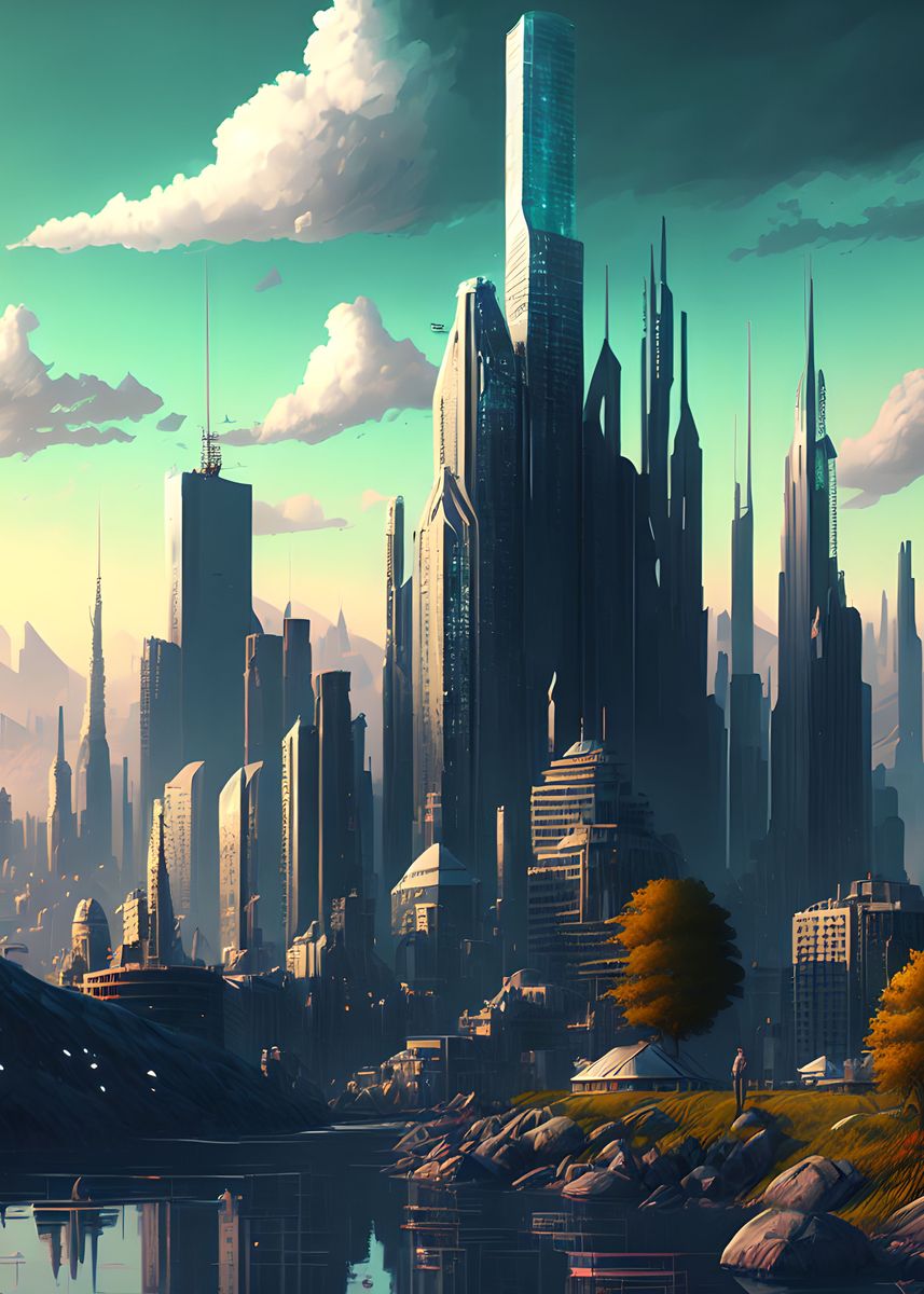 'Future city' Poster, picture, metal print, paint by Lukasz Kobylka ...