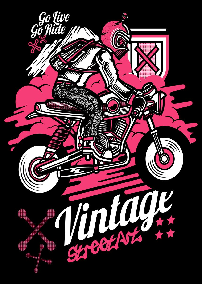 'Vintage Bike Rider' Poster, picture, metal print, paint by Abdullah Al ...