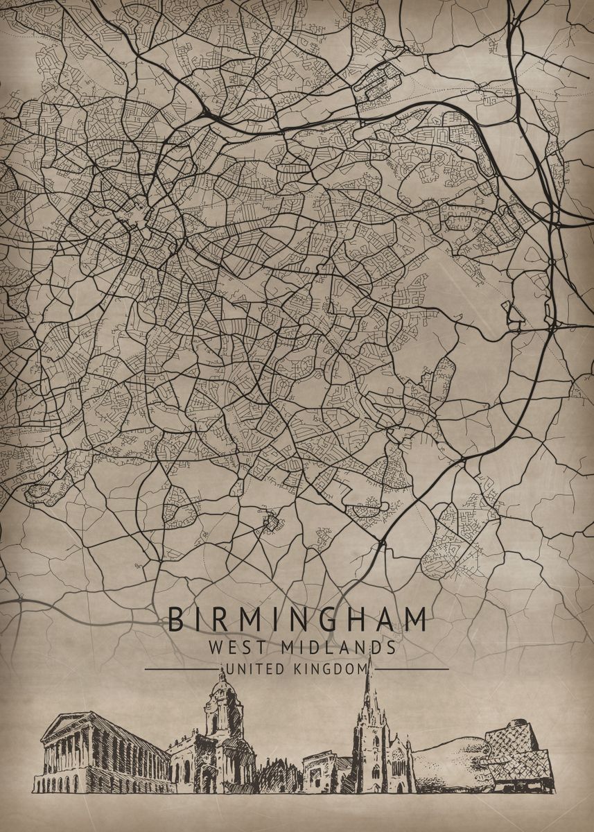 'Birmingham West Midlands' Poster, picture, metal print, paint by ...