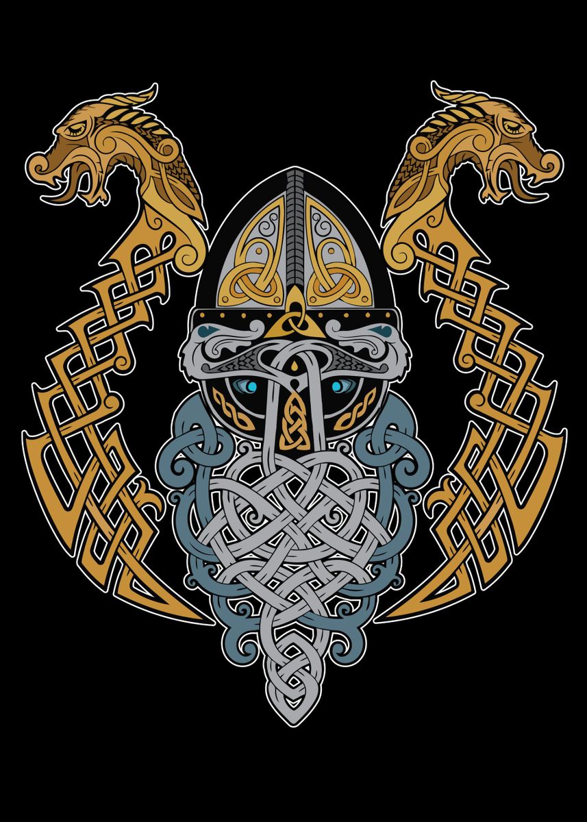 'Viking Dragon Valknut Odin' Poster, picture, metal print, paint by ...