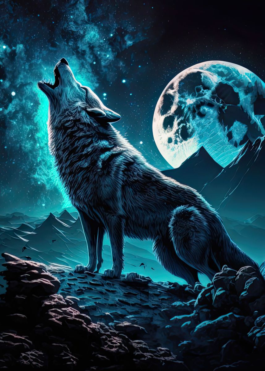 'Wolves Under The Full Moon' Poster, picture, metal print, paint by WEWILL ROCK YOU | Displate