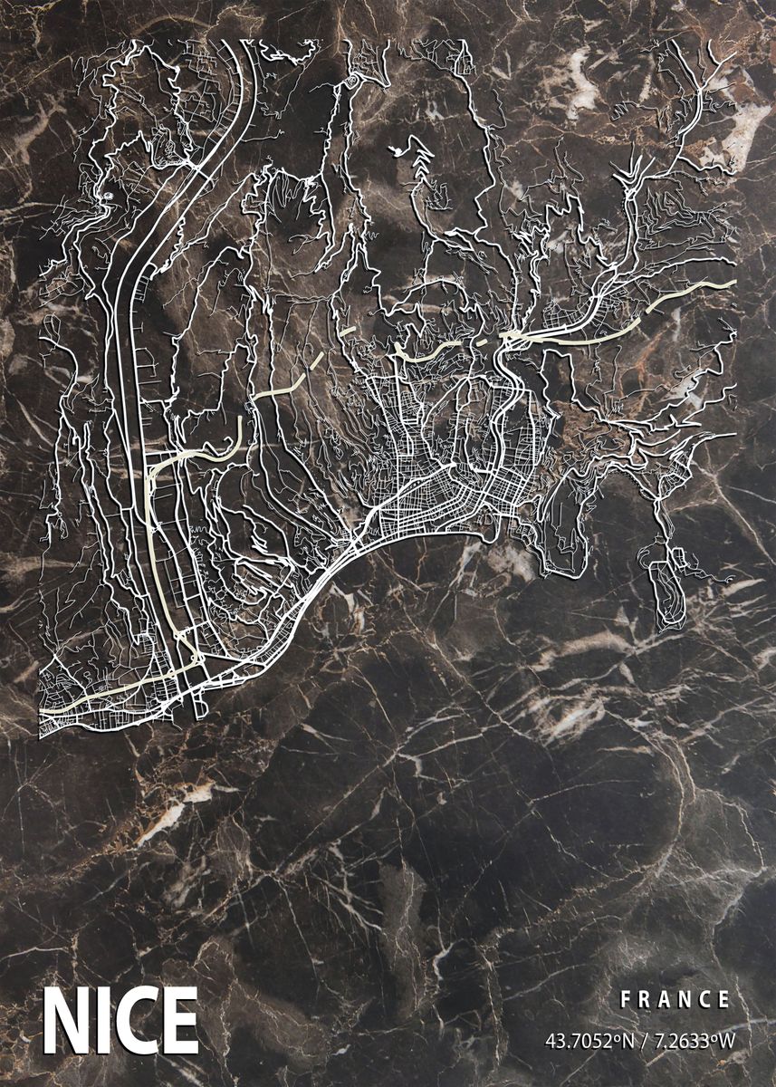 'NICE CITY MAP' Poster, picture, metal print, paint by Nae | Displate