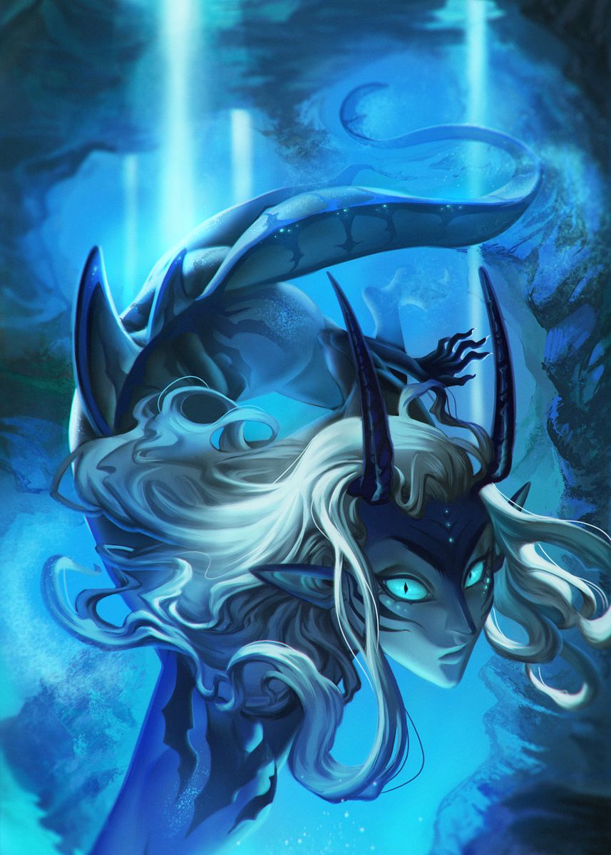 'Dragon Mermaid' Poster, picture, metal print, paint by Ponakita | Displate