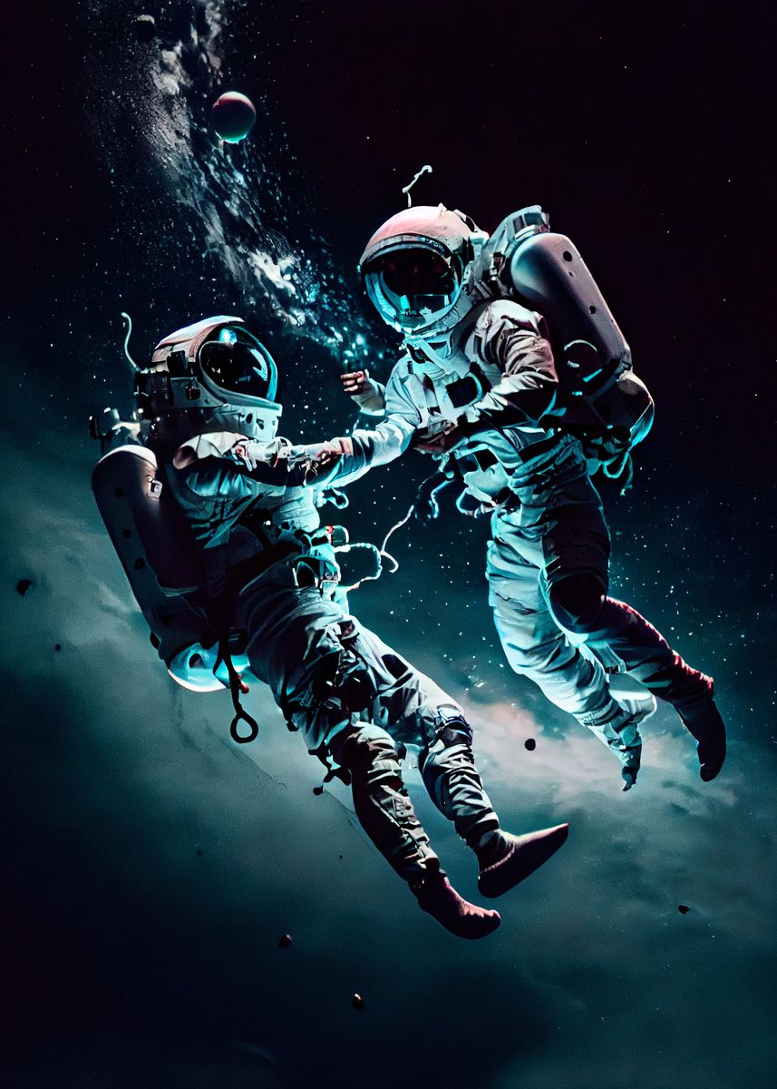 'Two astronauts flying' Poster, picture, metal print, paint by Freddie ...