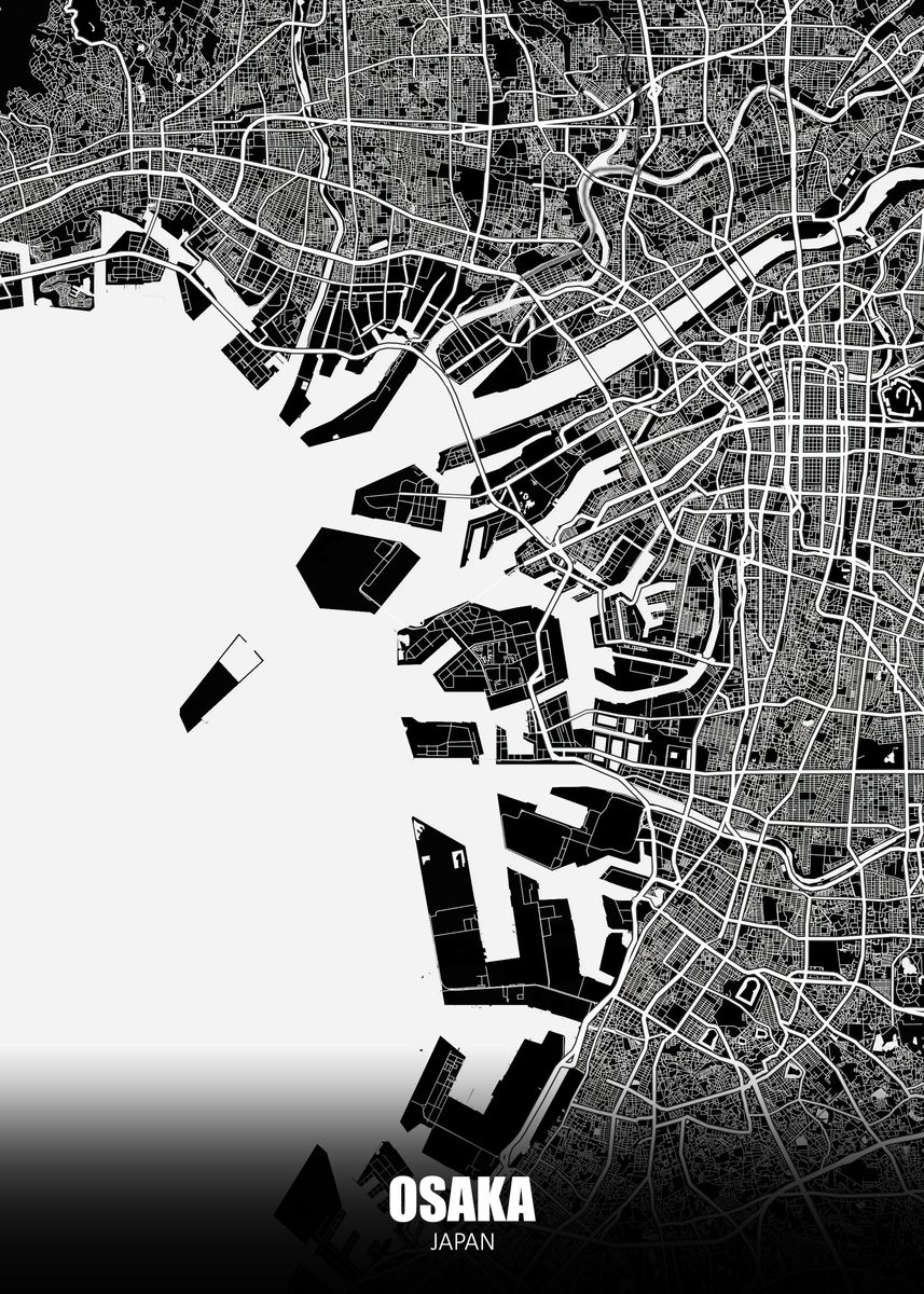 'Osaka Japan Dark Map' Poster, picture, metal print, paint by Zake ...