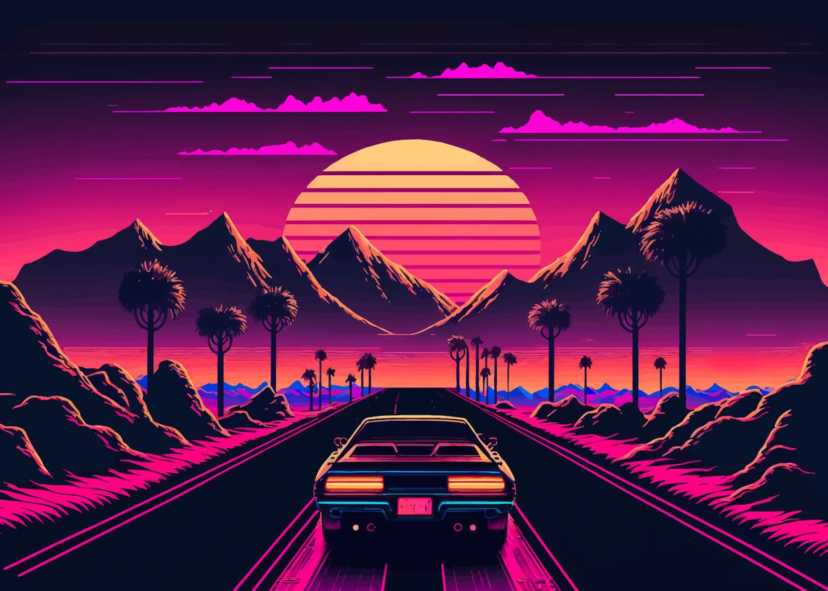 'Simple living neon car' Poster by Designersen | Displate