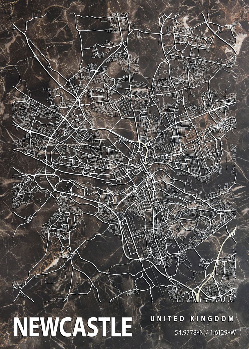 'NEWCASTLE CITY MAP' Poster, picture, metal print, paint by Nae | Displate