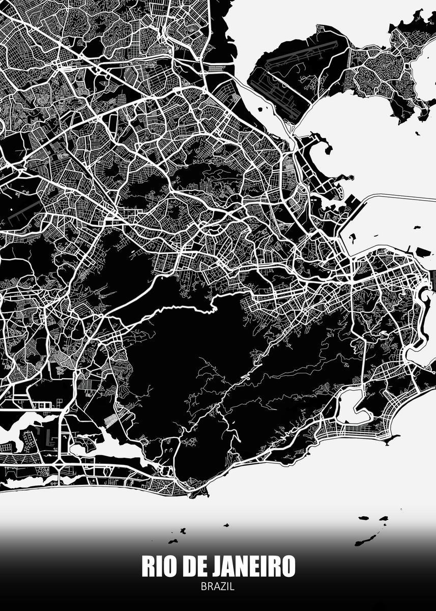 'Rio De Janeiro Brazil Map' Poster, picture, metal print, paint by Zake ...