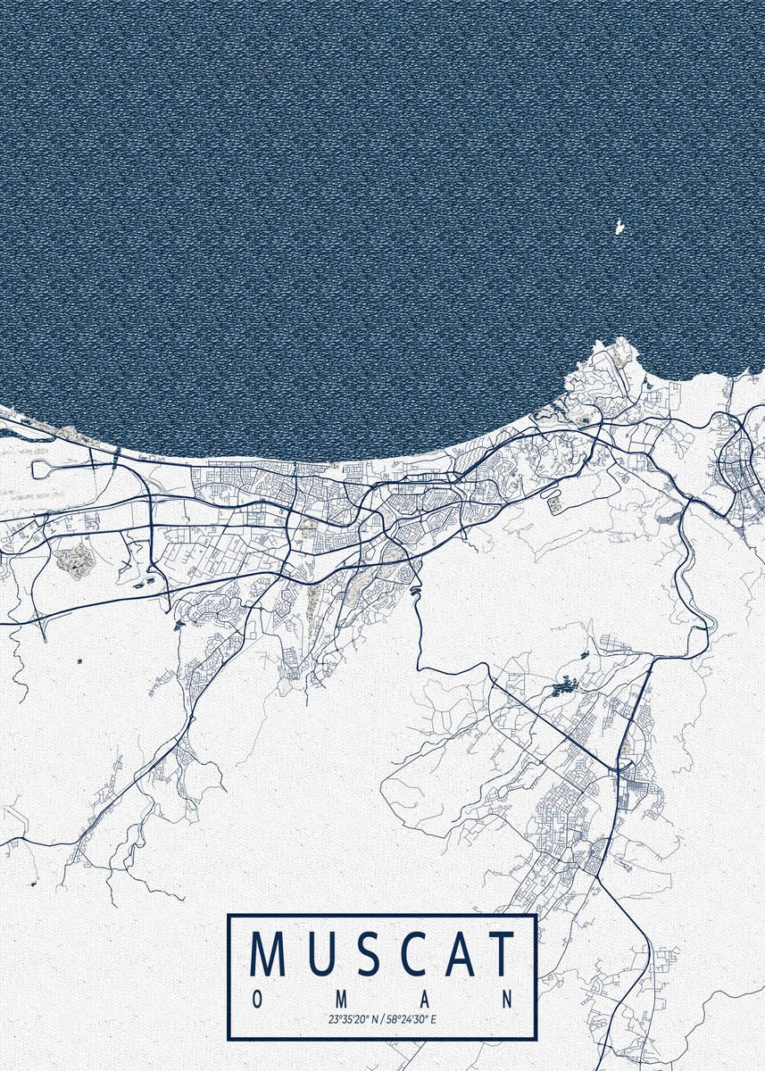 'Muscat City Map Coastal' Poster, picture, metal print, paint by deMAP ...
