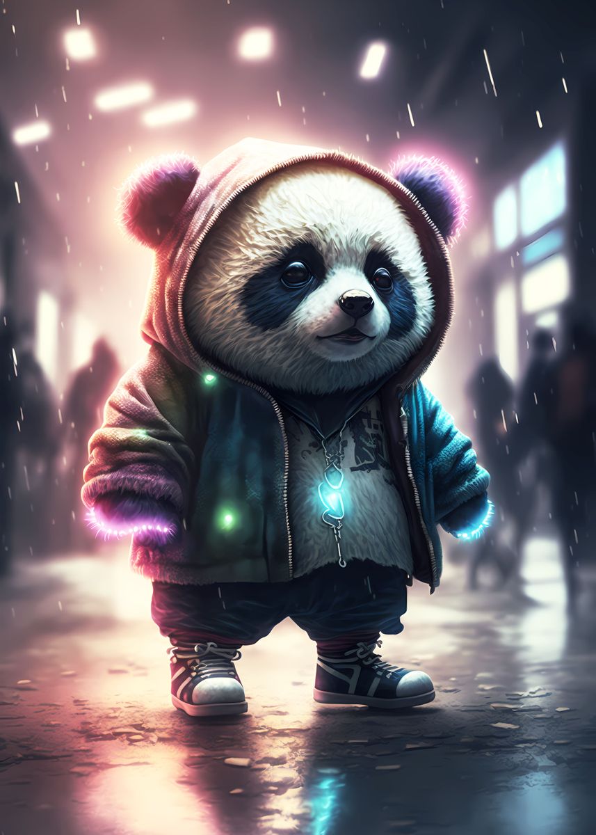 'Panda man' Poster, picture, metal print, paint by Hasnaa Art | Displate