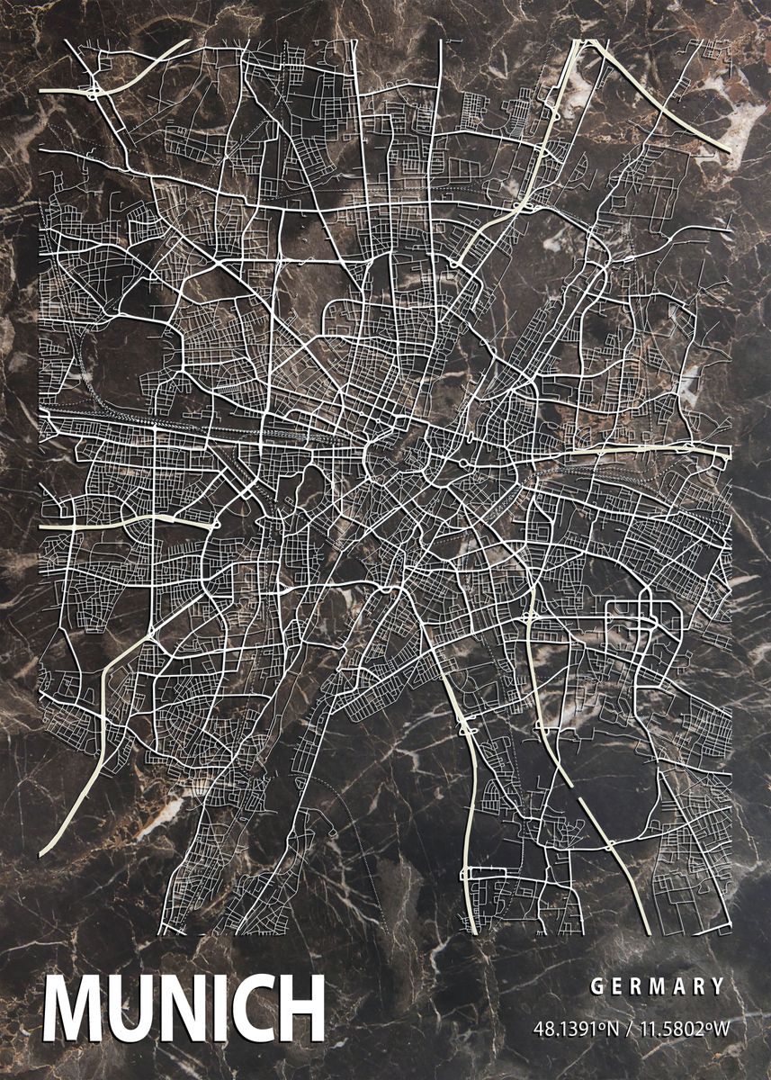 'MUNICH CITY MAP' Poster, picture, metal print, paint by Nae | Displate