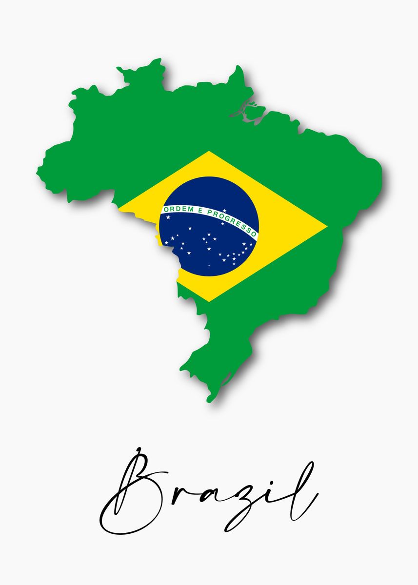'Brazil Country Map Flag' Poster, picture, metal print, paint by ...