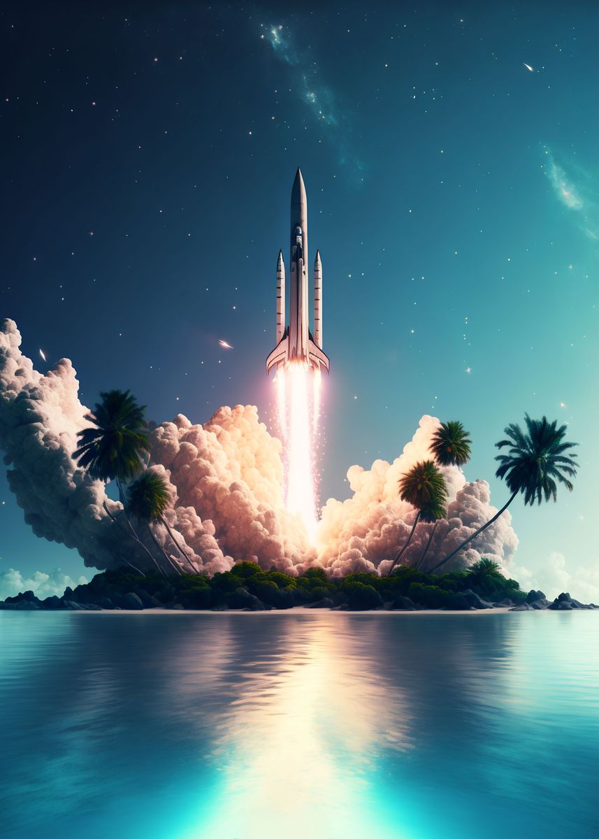 'Island Rocket Launch' Poster, picture, metal print, paint by Absuro ...