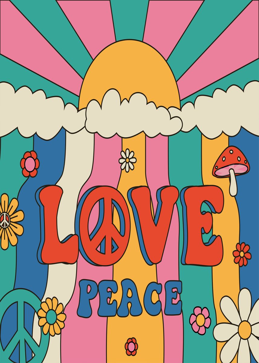 'Peace Love Hippie ' Poster, picture, metal print, paint by Fateh ...