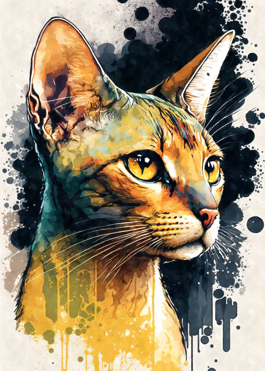 'Abyssinian Cat Watercolor' Poster, picture, metal print, paint by ...